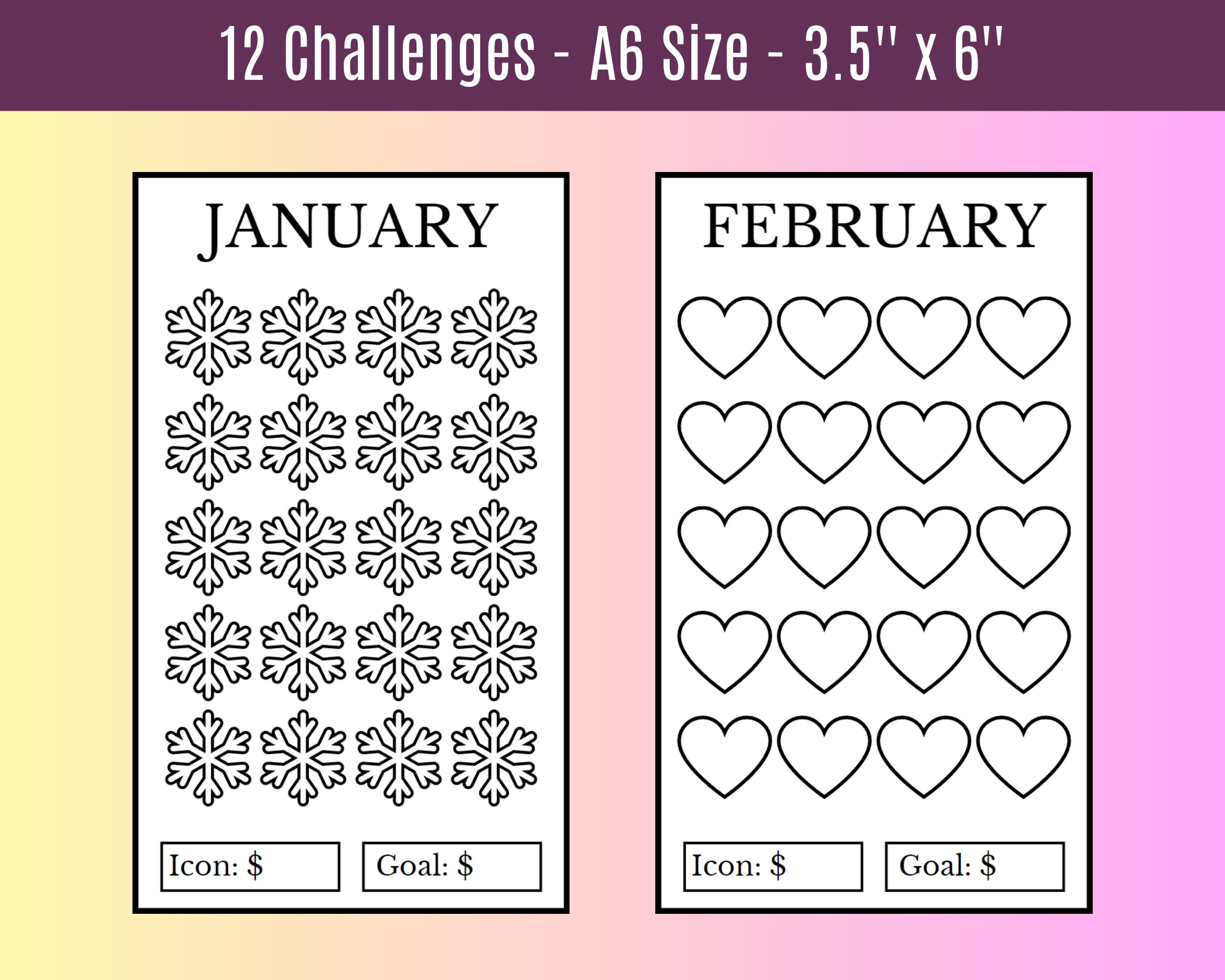 Monthly Savings Challenge Trackers for Adult or Kids, Printable A6 Size ...