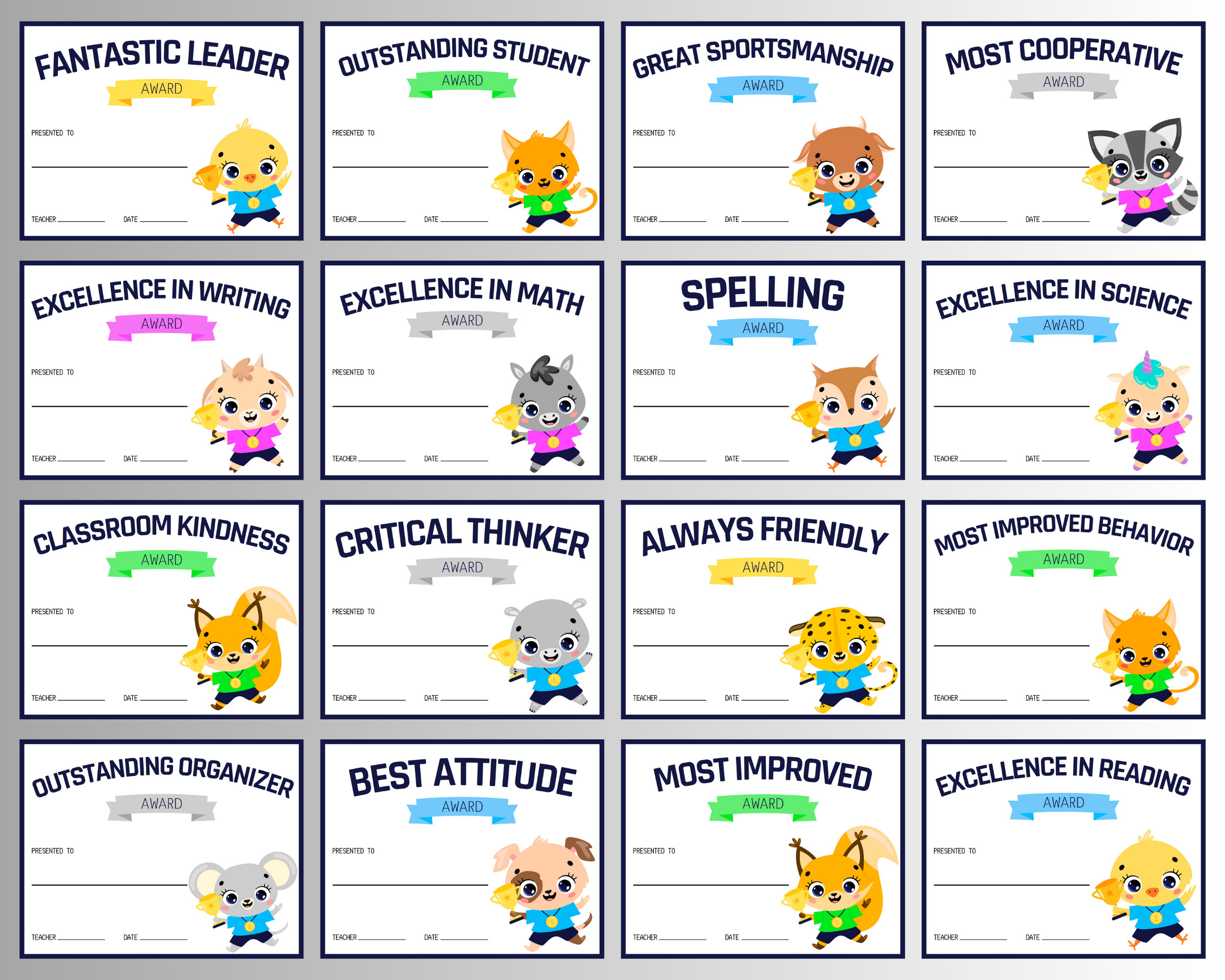 Mega Class Awards, Student Awards, 50 Printable Awards, School ...