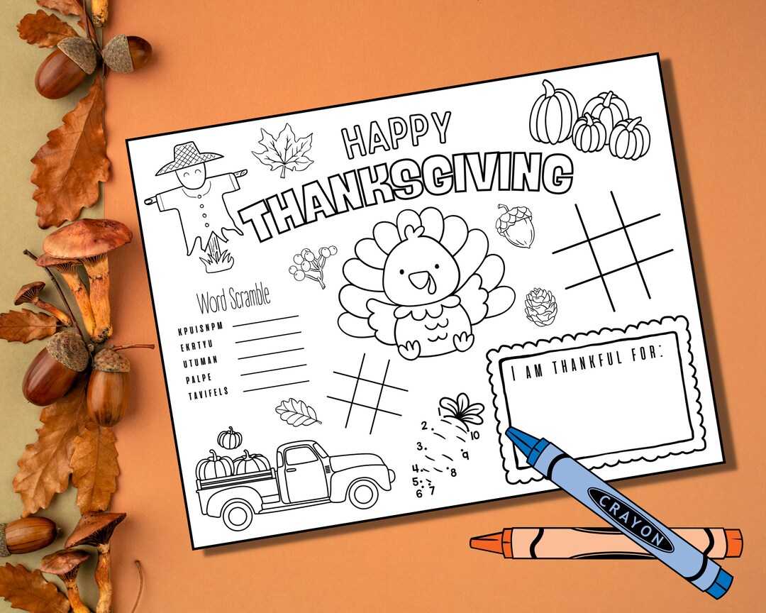 Printable Thanksgiving Activity Placemat, Kids Thanksgiving Crafts ...