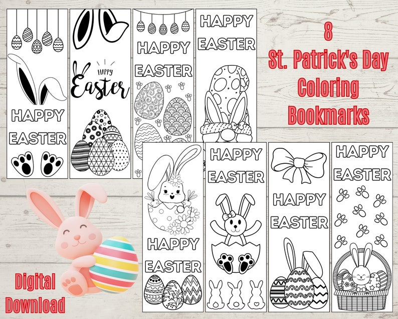 Easter Coloring Bookmarks, Printable Easter Activity, Set of 8 Coloring ...