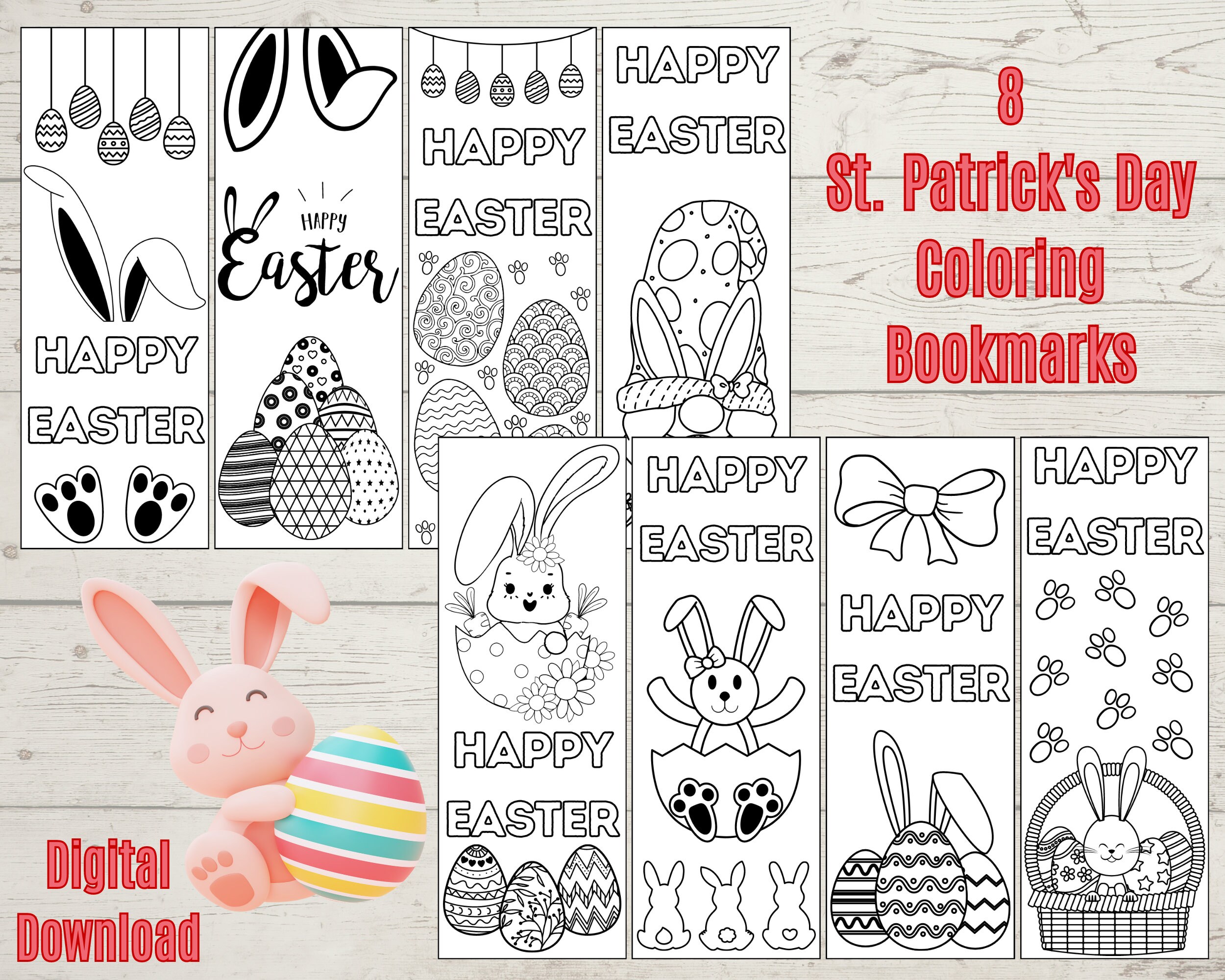Easter Coloring Bookmarks, Printable Easter Activity, Set of 8 Coloring ...