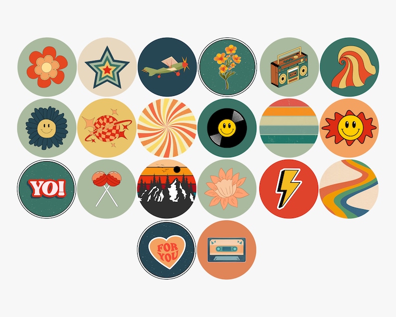 80 Retro Instagram Highlight Covers, Hippie Colorful IG Stories Icons ...