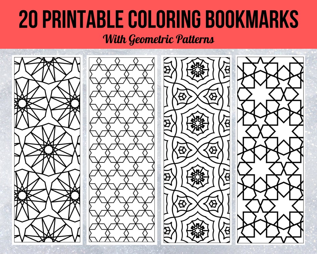 Set of 20 Printable Coloring Bookmarks With Geometric Patterns ...
