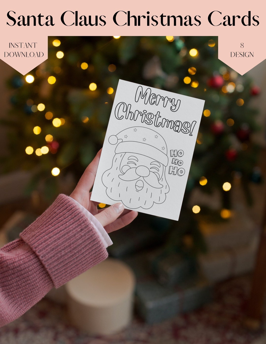 Printable Christmas Coloring Cards for Kids, Santa Claus Cards, Kids Christmas DIY Gift, Print ...