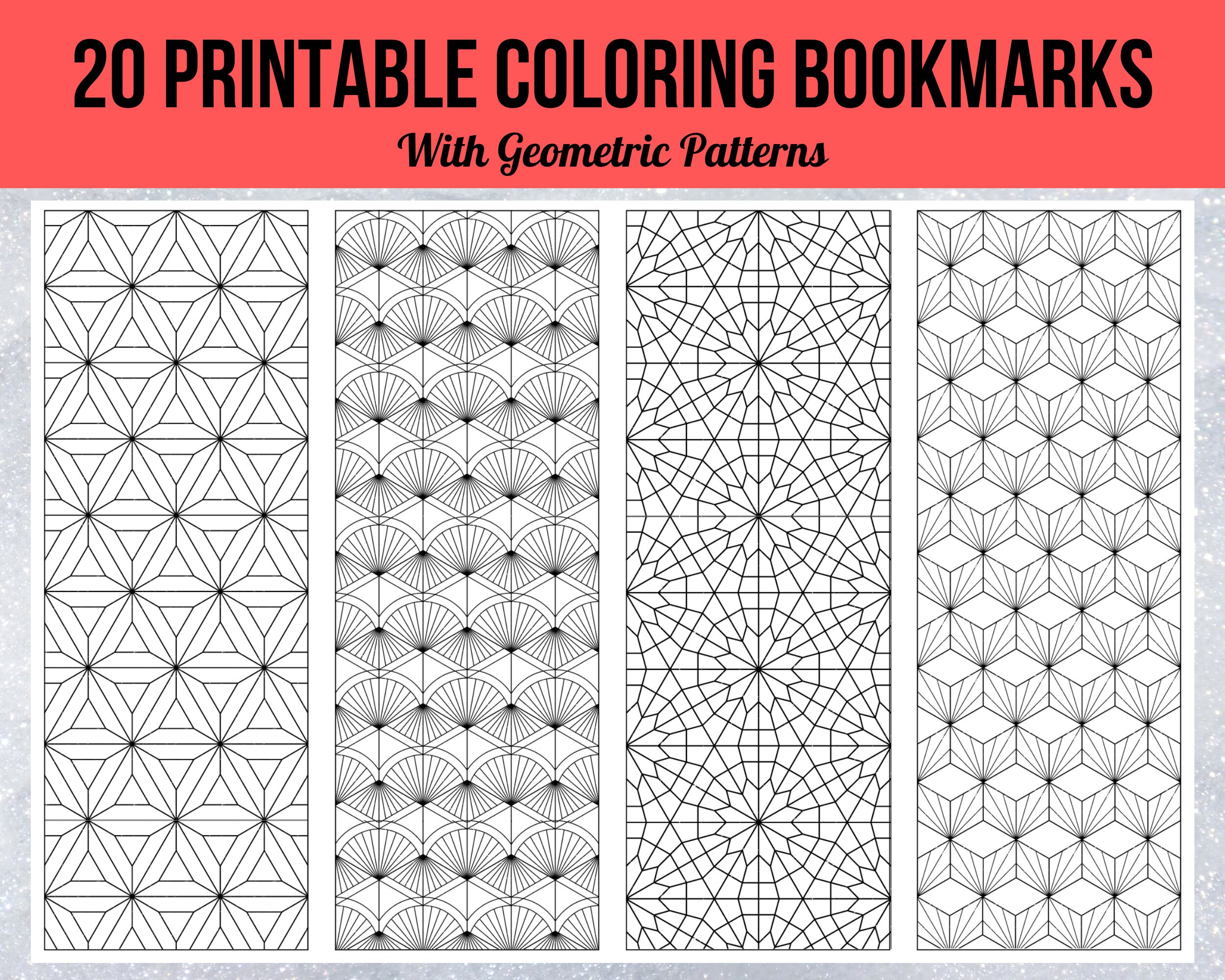 Set of 20 Printable Coloring Bookmarks With Geometric Patterns ...