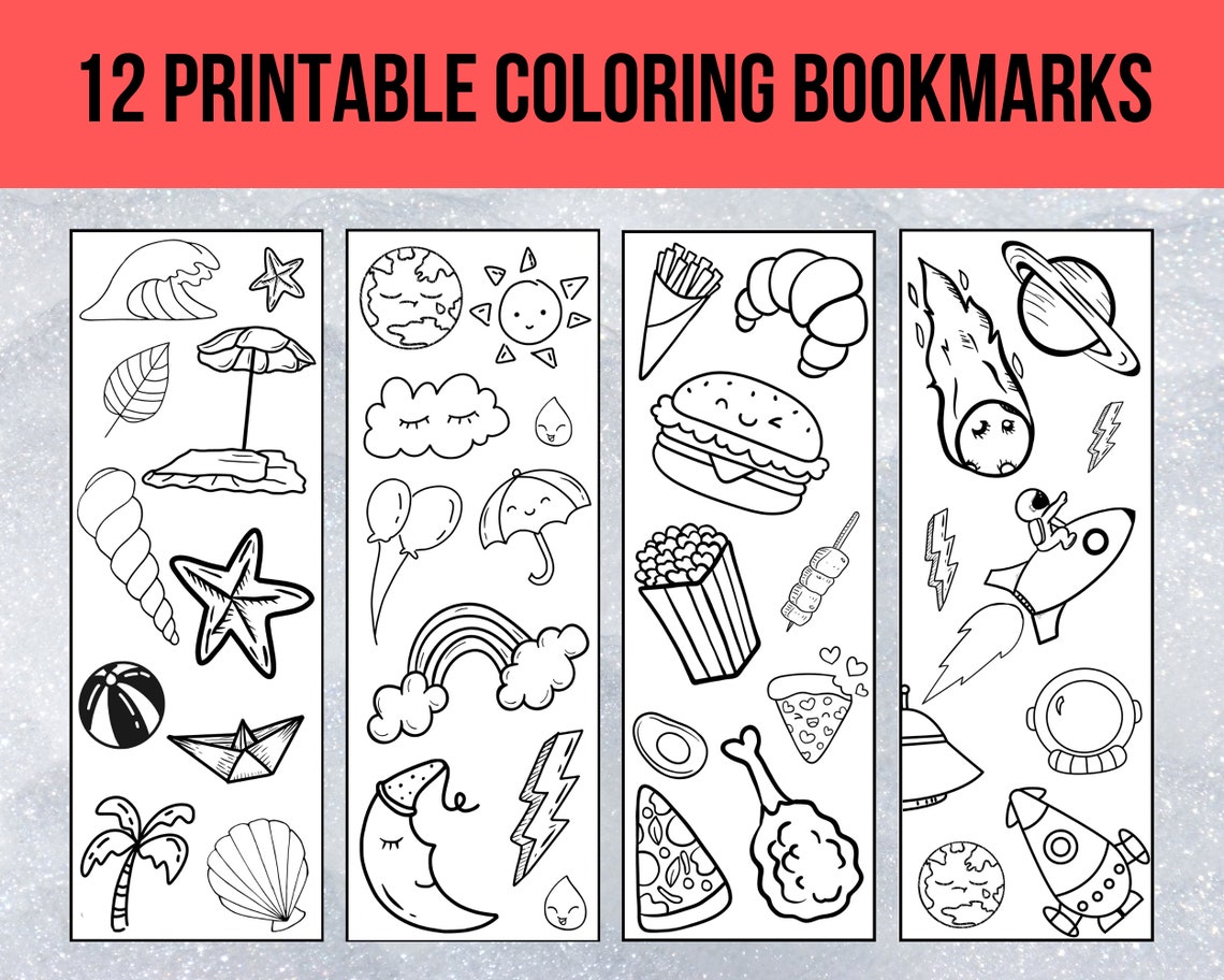Printable Coloring Bookmarks for Kids, 12 Unique Bookmark, Student ...
