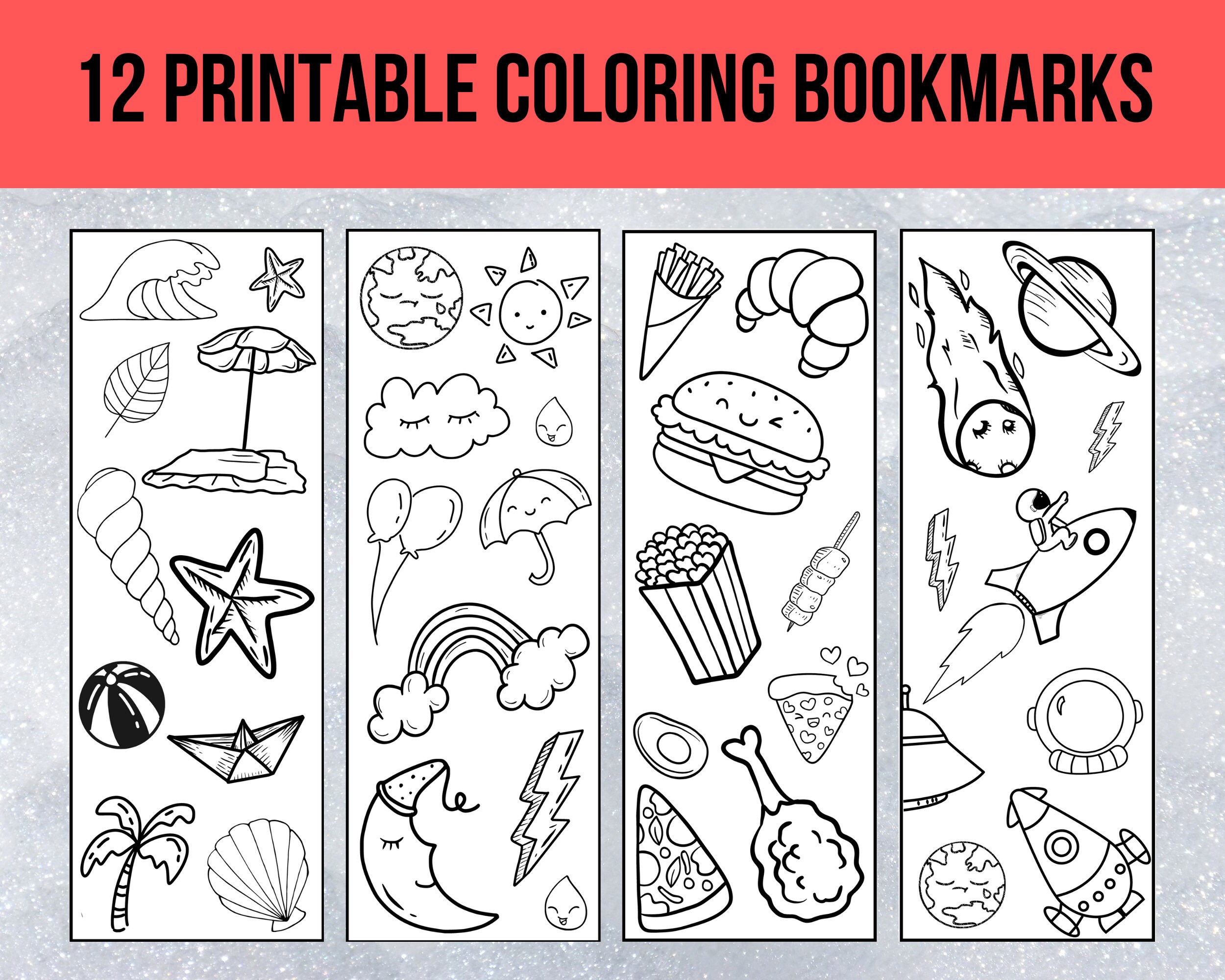 Printable Coloring Bookmarks for Kids, 12 Unique Bookmark, Student ...