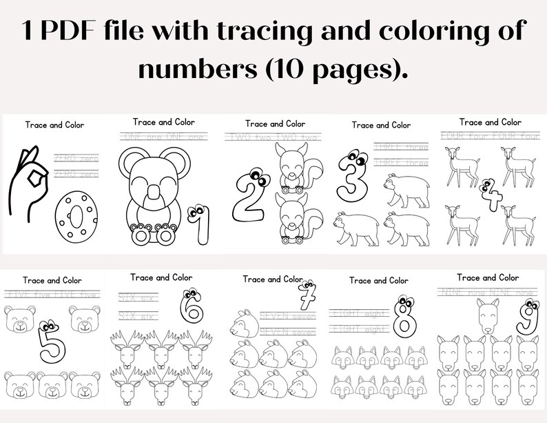Number Worksheets Numbers 0-9 Preschool Trace and Color 20 - Etsy