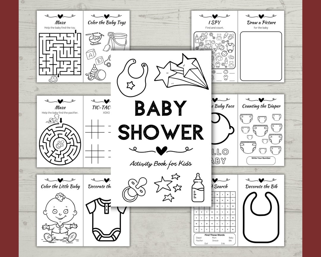 Baby Shower Kids Activity & Coloring Book, Baby Shower Games for Kids ...