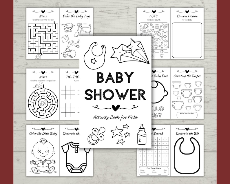 Baby Shower Kids Activity & Coloring Book, Baby Shower Games for Kids ...