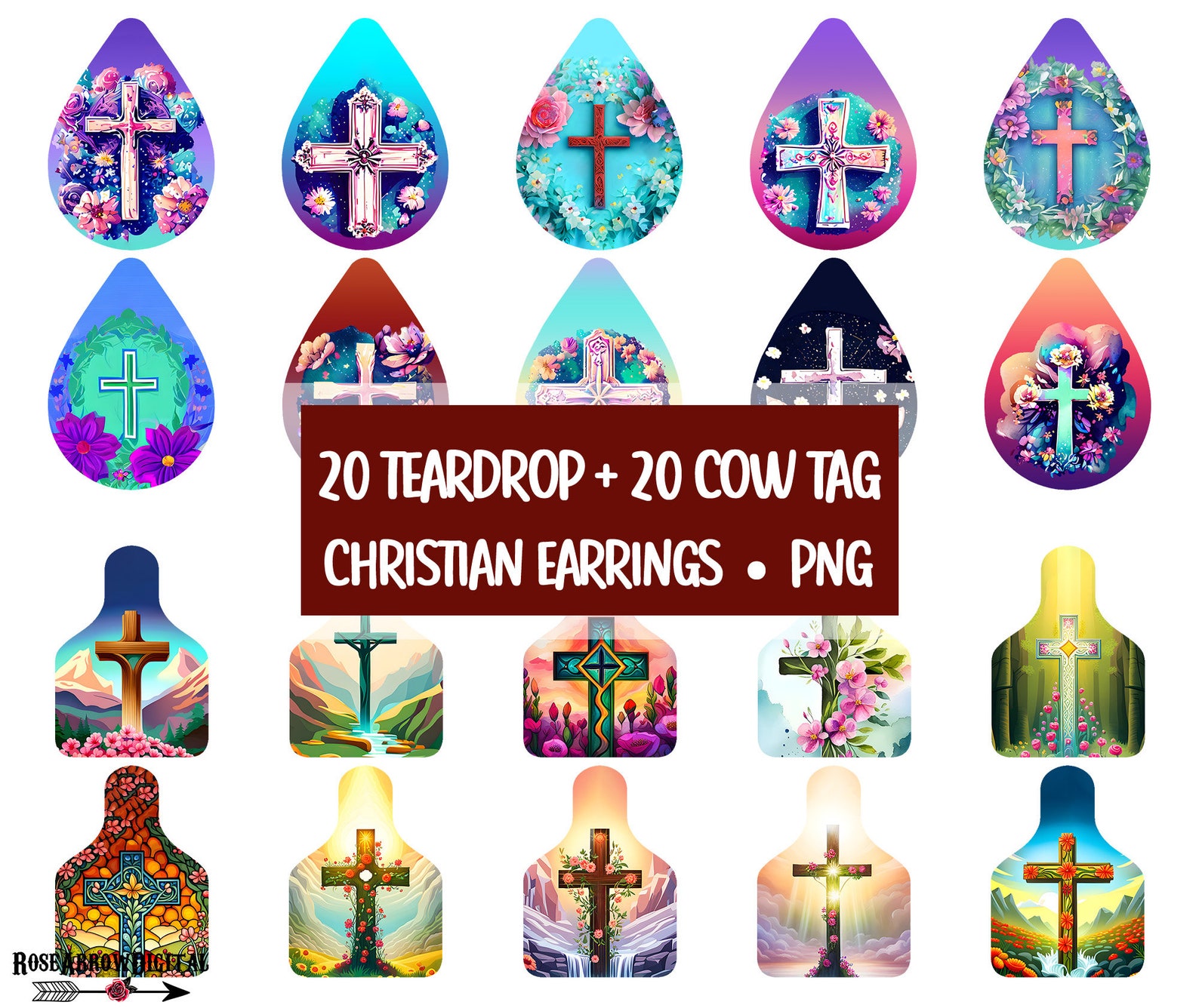 Christian Earring Bundle Cross Teardrop Earring Sublimation - Etsy