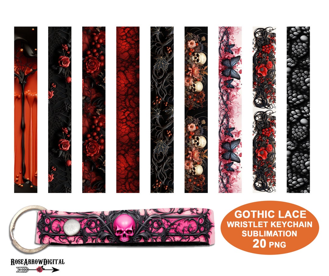 Gothic Keychain Wristlet PNG Bundle, Halloween Goth Lace Key Fob ...