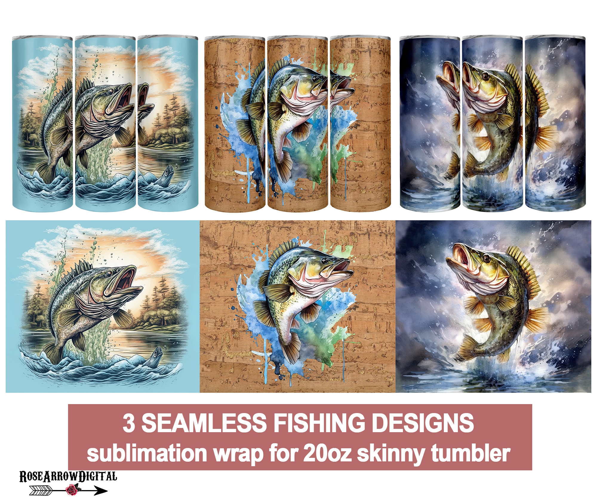 Fishing Tumbler Wrap PNG Bundle | Fish Bass Sublimation Designs for ...