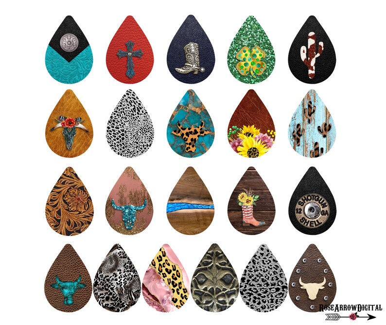Western Teardrop Earring PNG Sublimation Bundle | Southwest Tear Drop ...
