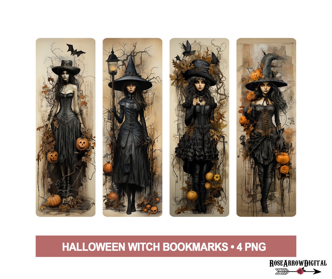 Witches Halloween Bookmarks Printable PNG Bundle | Gothic Spooky Horror ...