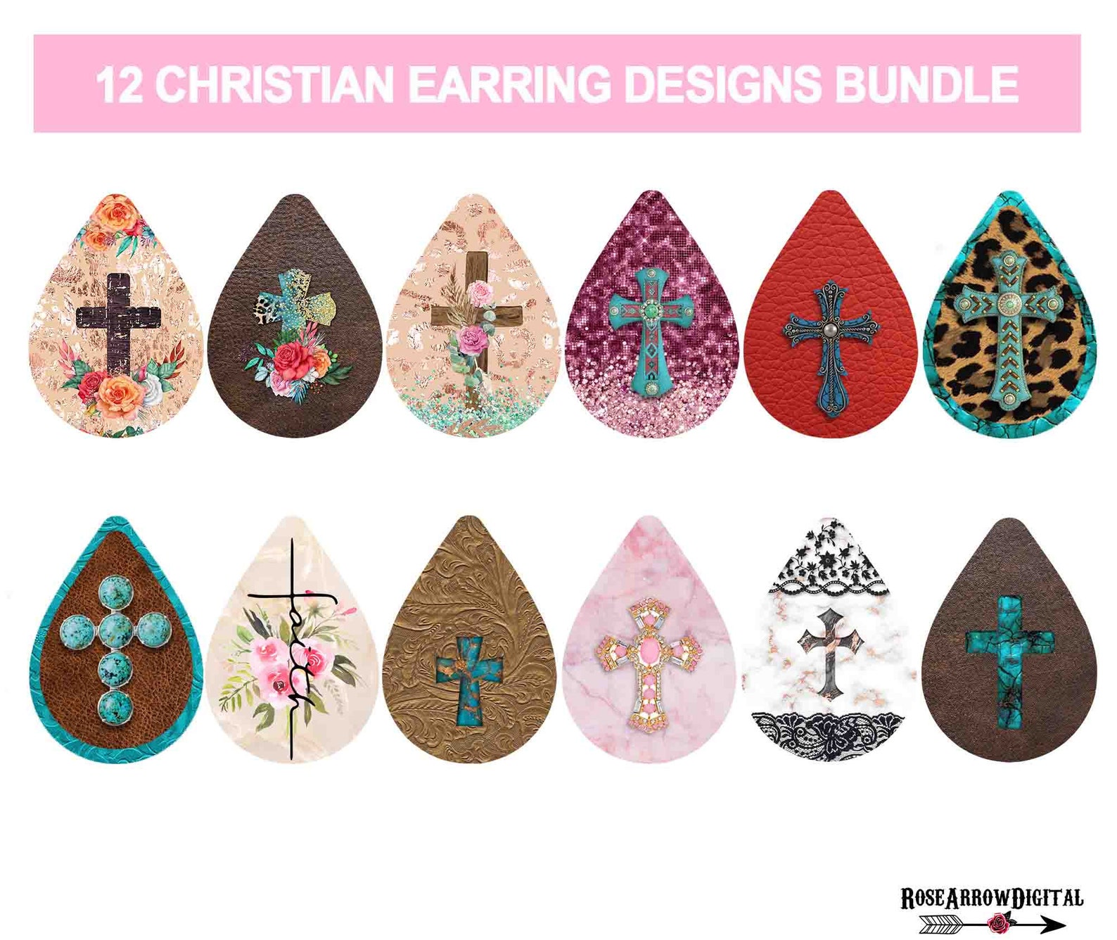 Christian Earring Bundle | Cross Teardrop Earring Sublimation Design ...