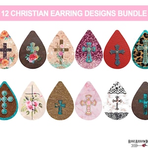 Christian Earring Bundle | Cross Teardrop Earring Sublimation Design ...