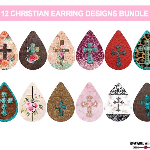 Christian Earring Bundle Cross Teardrop Earring Sublimation - Etsy