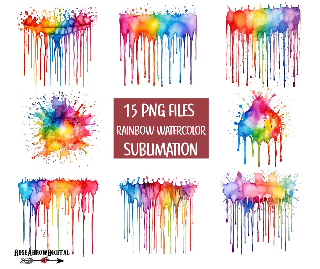 Rainbow Watercolor Drips PNG Bundle | Splash Dripping Sublimation ...