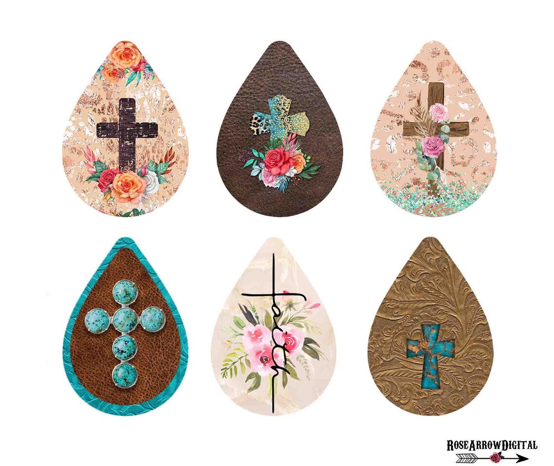 Christian Earring Bundle | Cross Teardrop Earring Sublimation Design ...