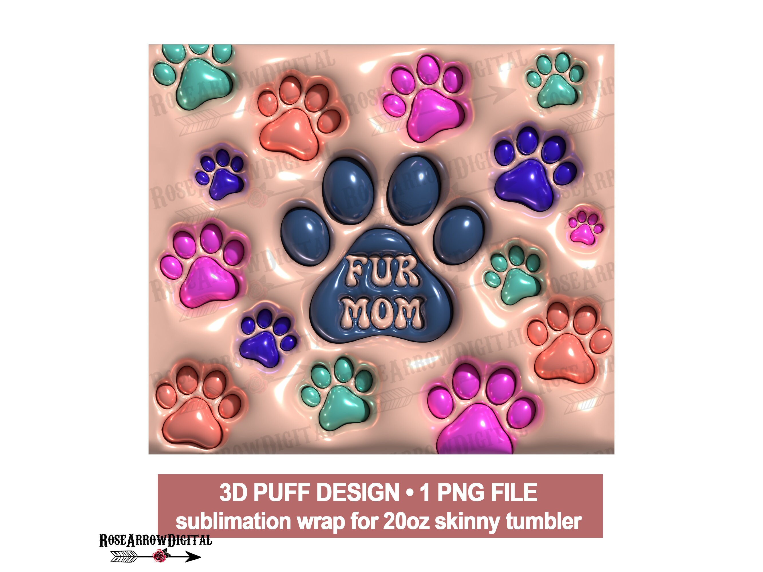 3d Inflated Puff Fur Mama Tumbler Wrap Png Puffy Paw Sublimation For