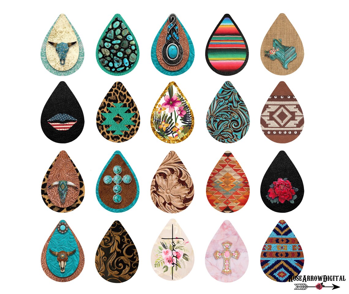 Western Teardrop Earring PNG Sublimation Bundle | Southwest Tear Drop ...