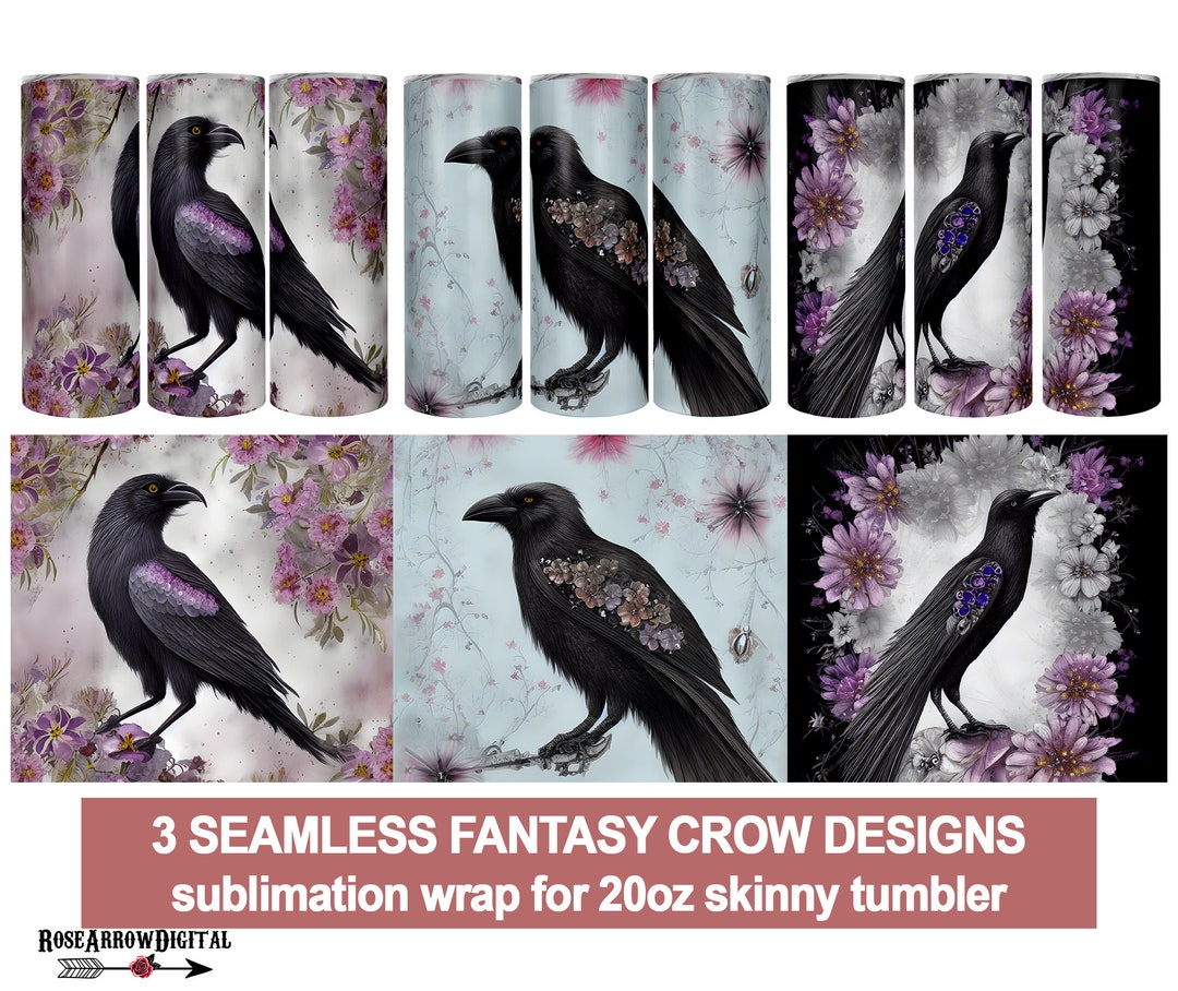 Crow Tumbler Wrap PNG Bundle | Gothic Raven Sublimation Designs for ...