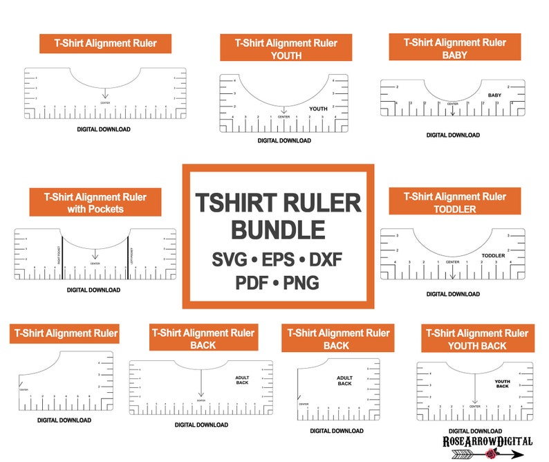 Tshirt Ruler SVG Bundle, T-shirt Alignment Tool DXF, Shirt Placement ...