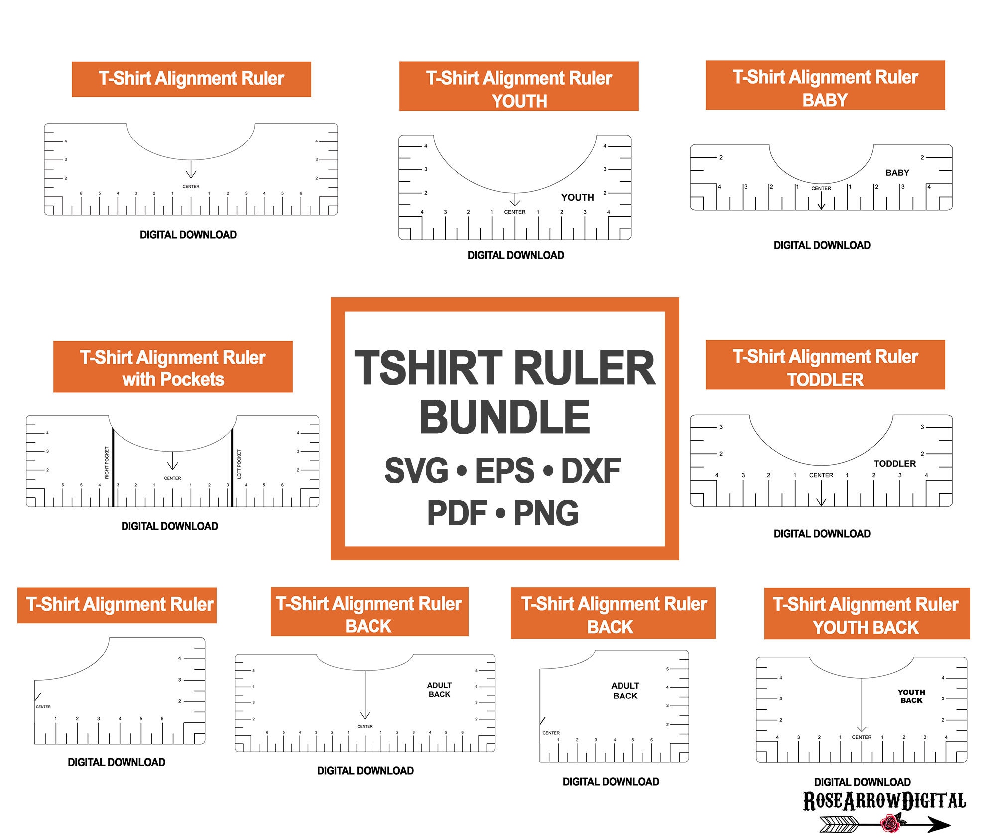 Tshirt Ruler SVG Bundle, T-shirt Alignment Tool DXF, Shirt Placement ...