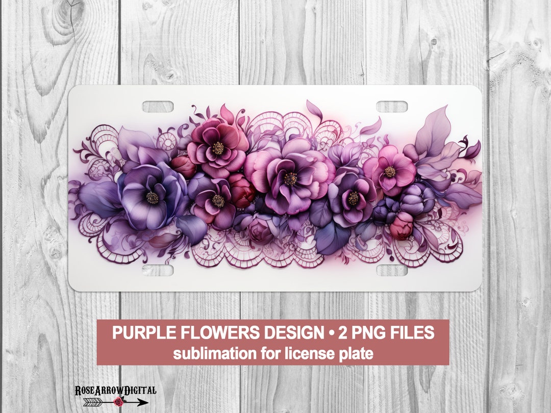 Purple Flowers License Plate PNG 3D Floral Car Plates Art Sublimation ...