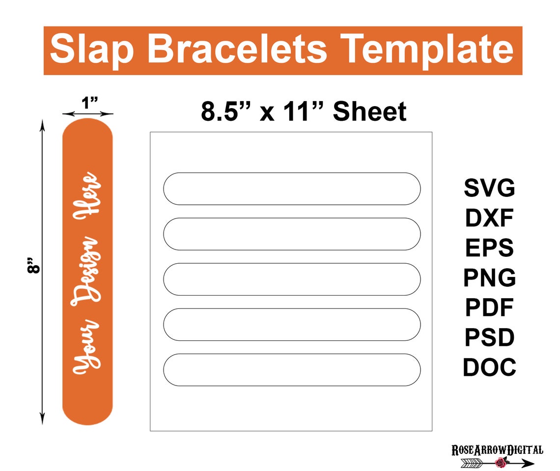 Slap Bracelet Svg Template, Cutting File for Cricut, Printable on 8 ...