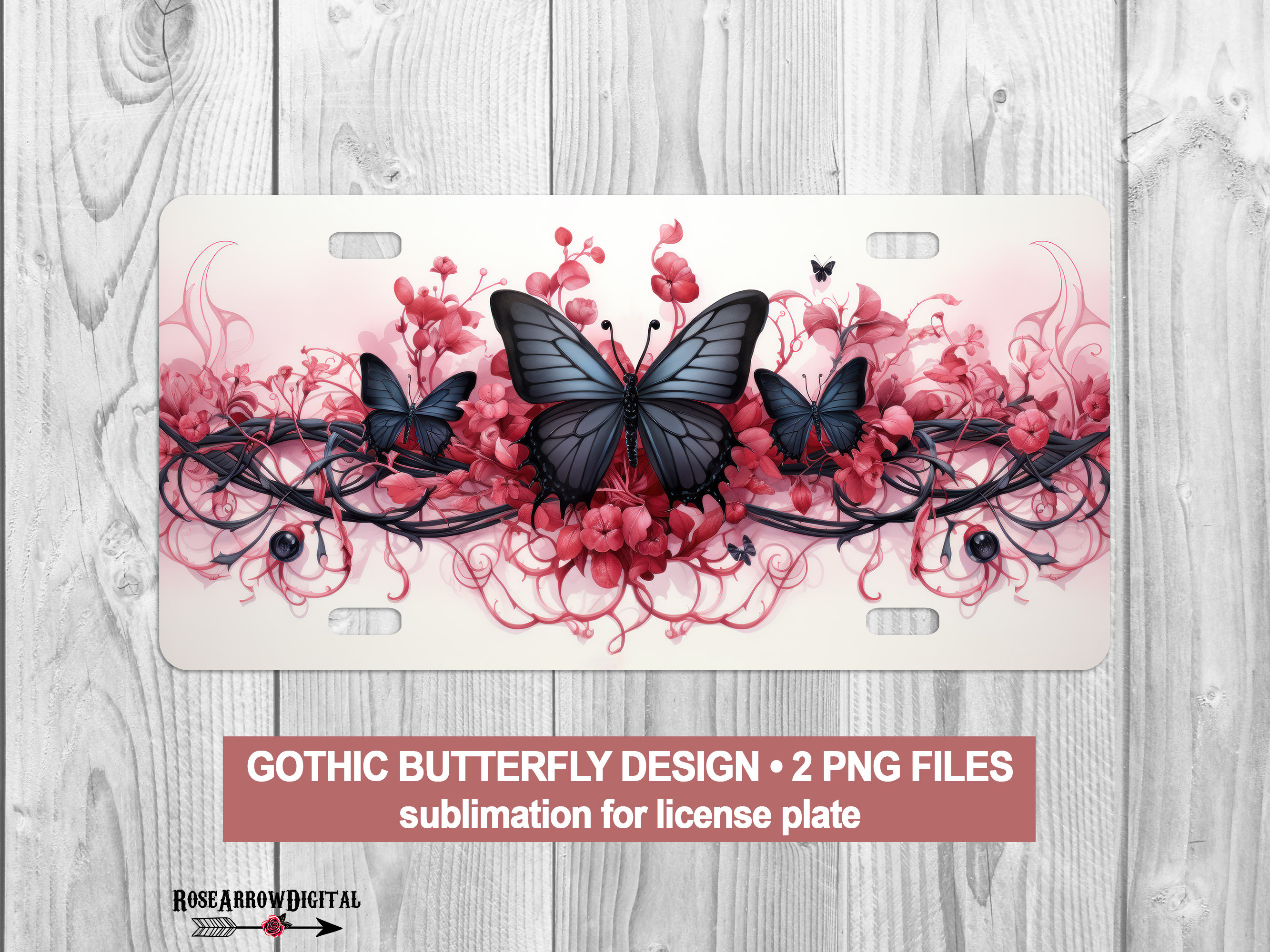 Gothic Butterfly License Plate PNG Halloween Car Plates Art Sublimation ...
