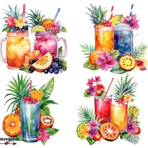 Tropical Drink PNG Sublimation Bundle | Watercolor Summer Cocktail ...