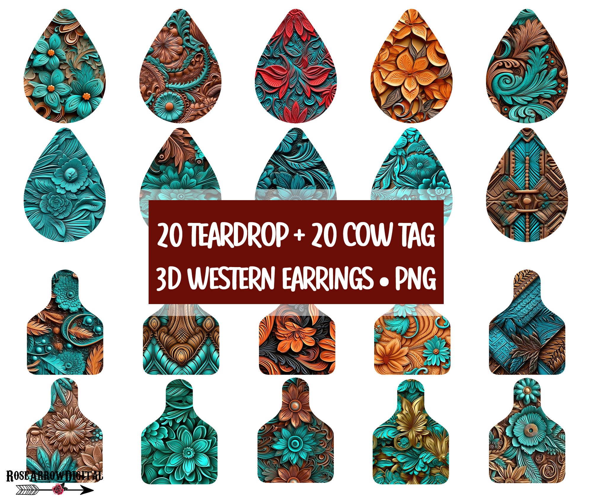 3D Earring Bundle | Western Teardrop Earring Sublimation Design ...