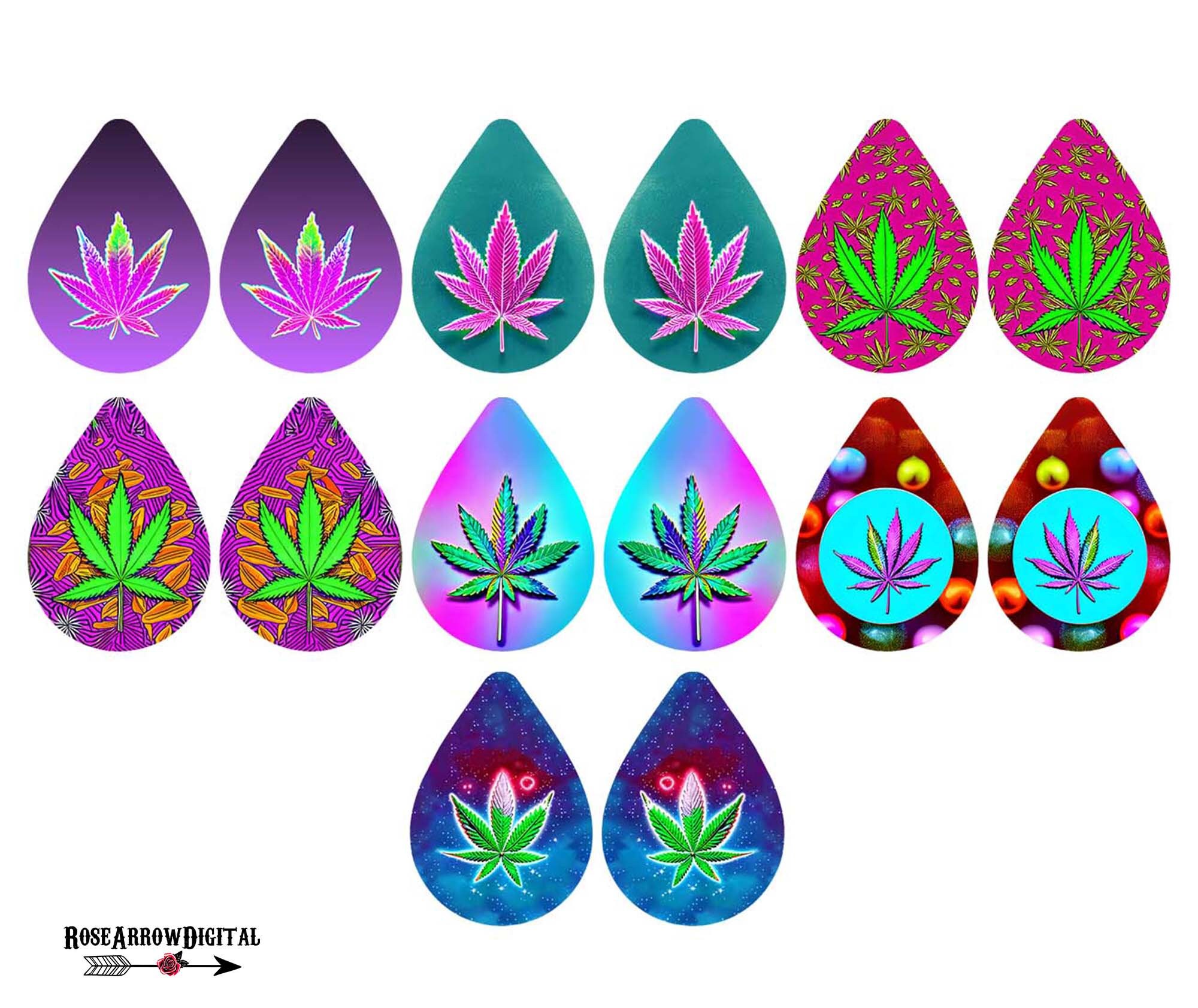 Cannabis Earring Sublimation Design Bundle 15 PNG Files Download - Etsy