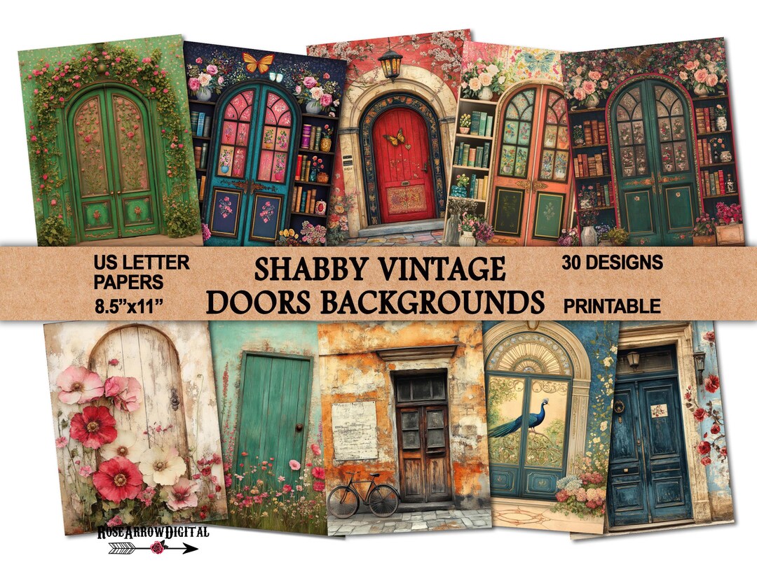 Shabby Vintage Doors Digital Papers Bundle | 30 Backgrounds for Collage ...