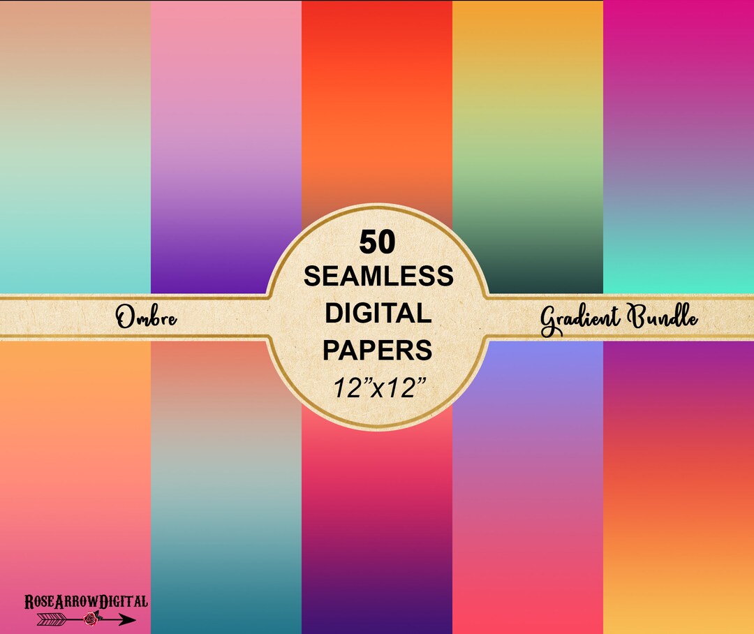 50 Colorful Ombre Digital Papers Bundle | Gradient Seamless Background ...