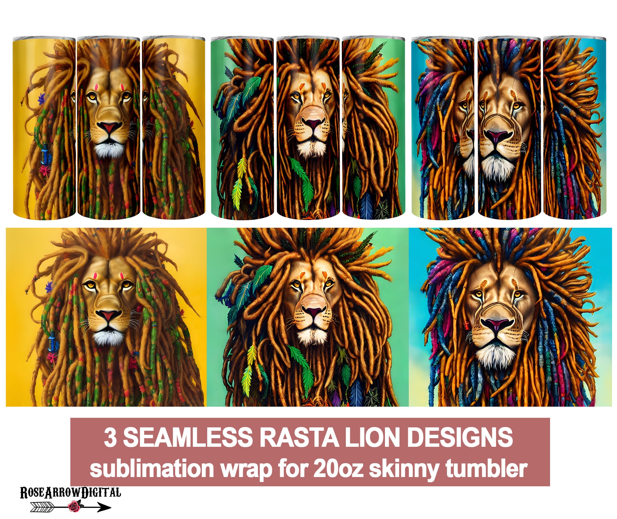 Rasta Lion Tumbler Wrap PNG Bundle Seamless Sublimation - Etsy