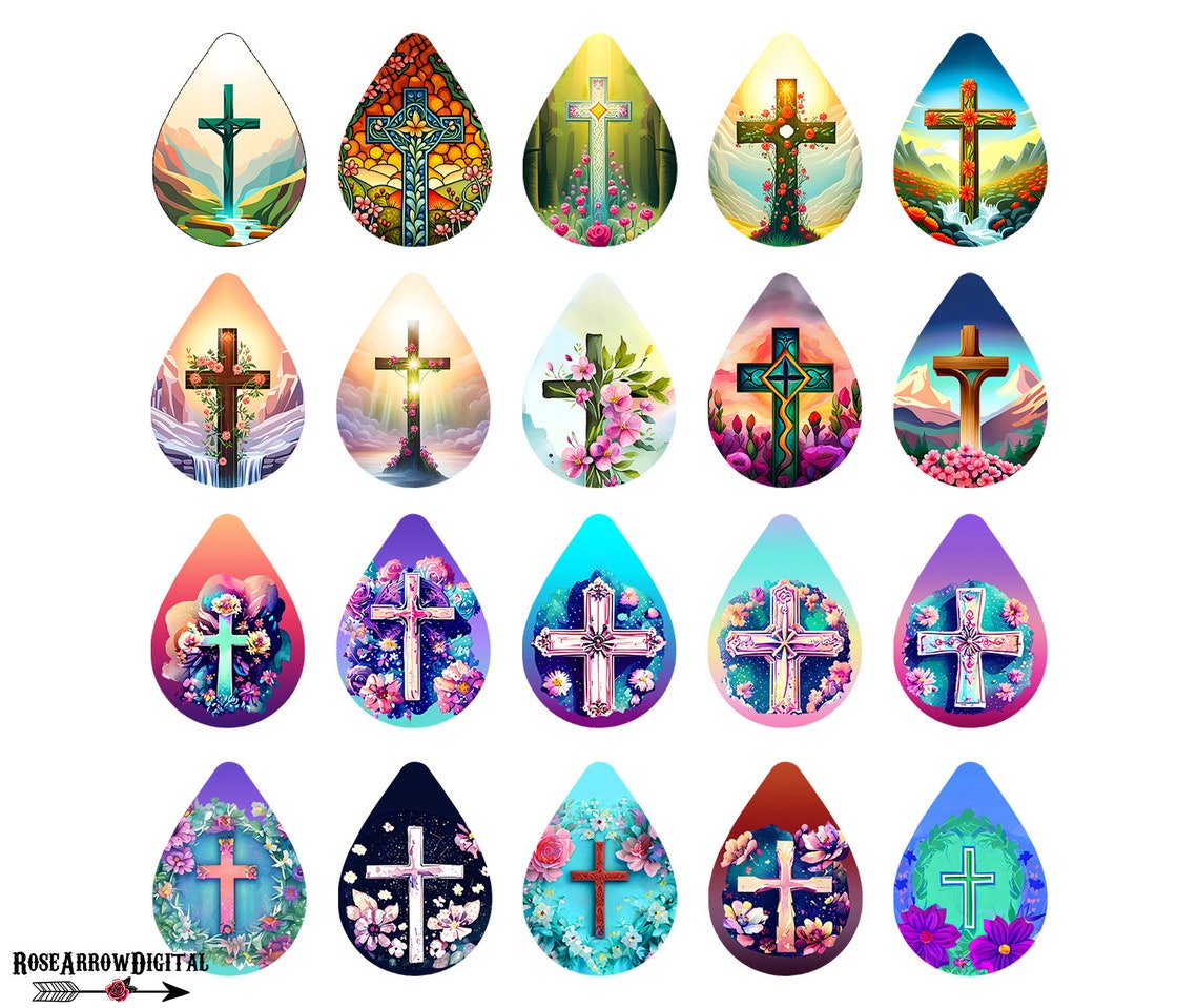 Christian Earring Bundle Cross Teardrop Earring Sublimation - Etsy