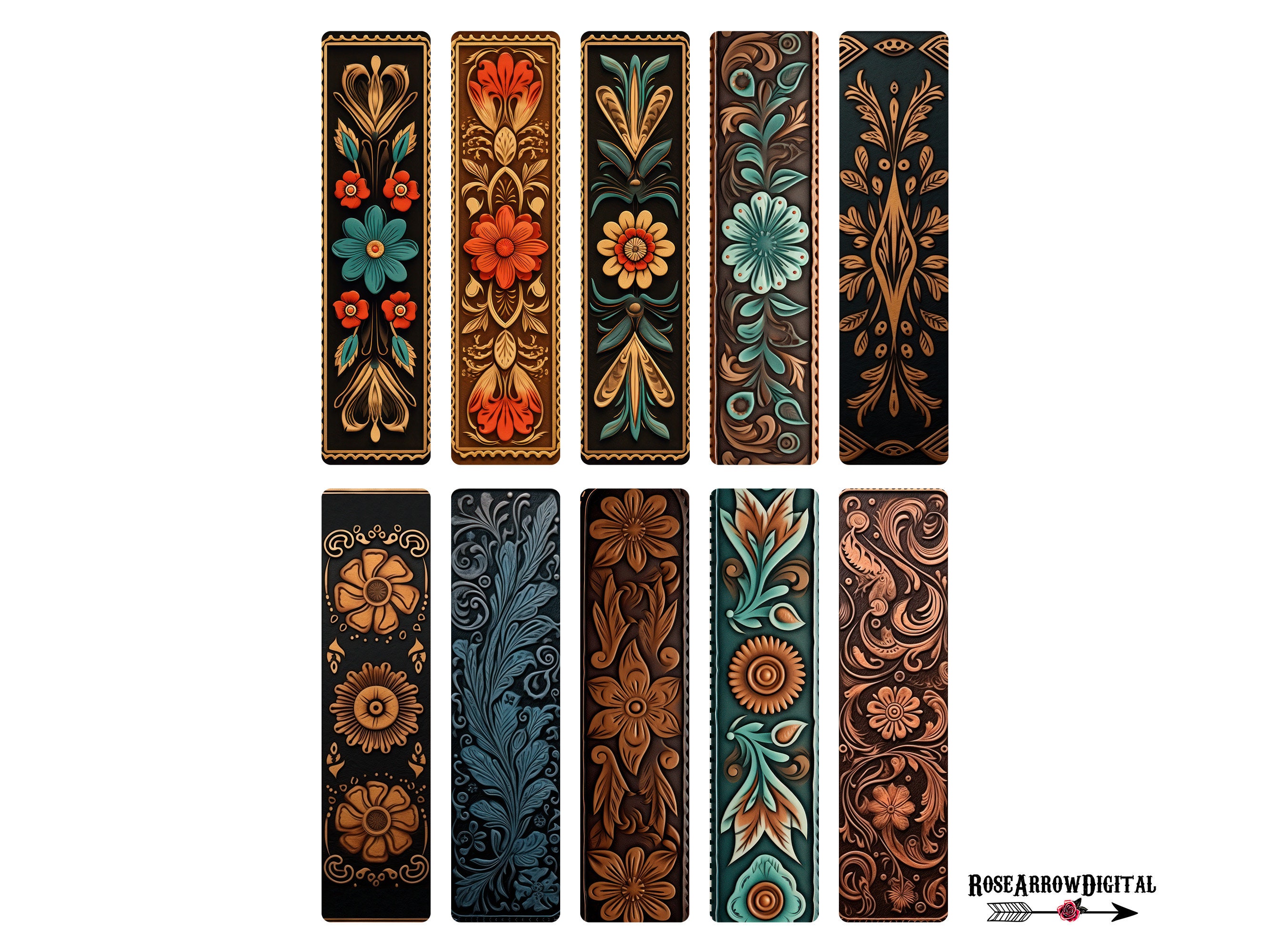 Western Bookmarks Printable PNG Bundle Tooled Leather Southwest Boho Sublimation Designs Set - Etsy