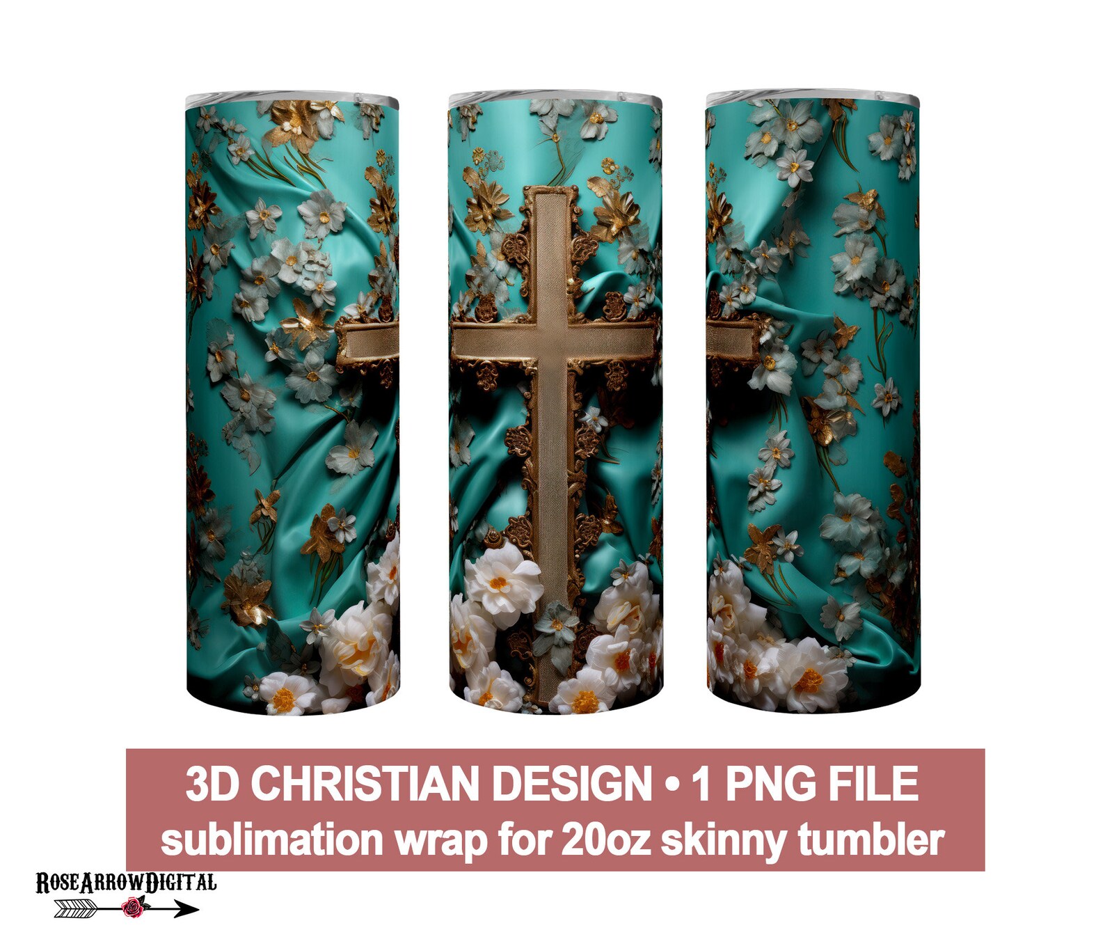 3D Cross Tumbler Wrap Christian Floral Tumbler Sublimation Design PNG ...