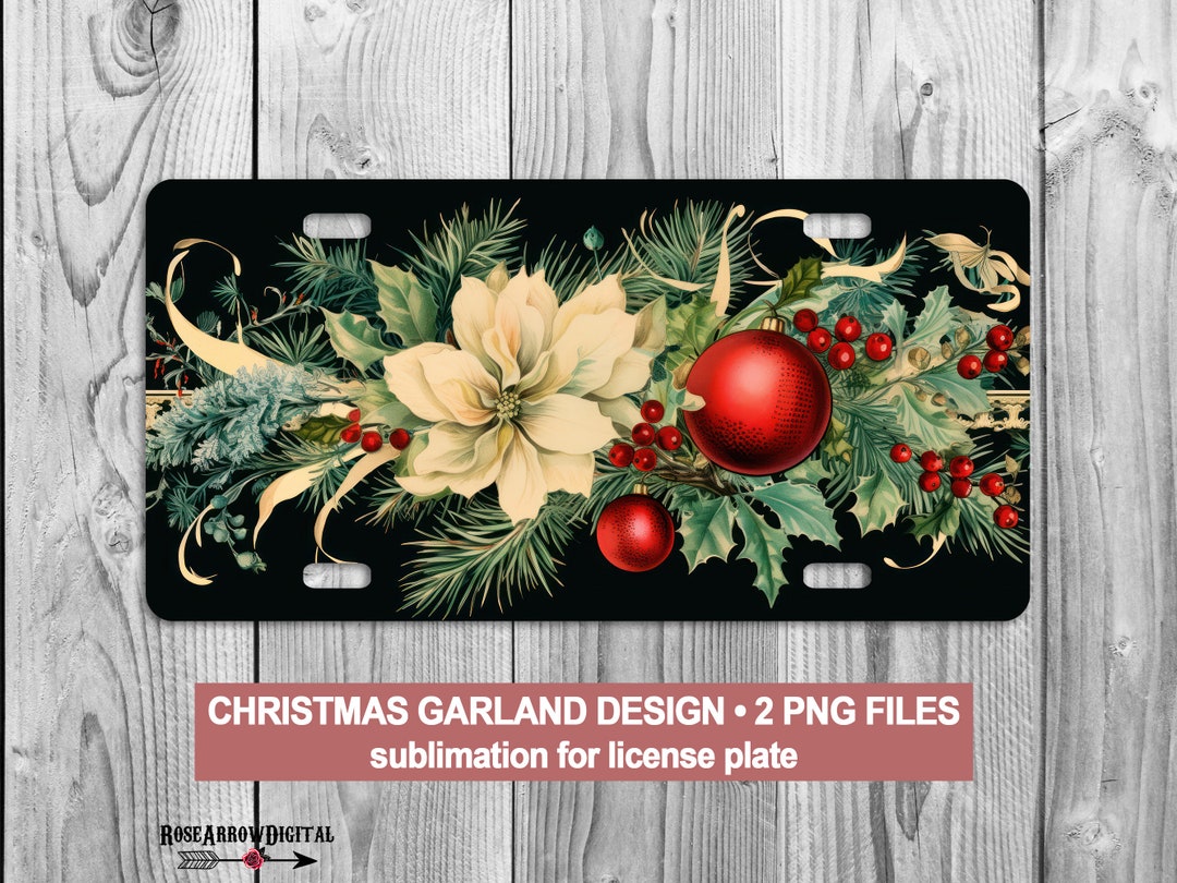 Retro Christmas License Plate PNG Winter Florals Car Plates Art ...