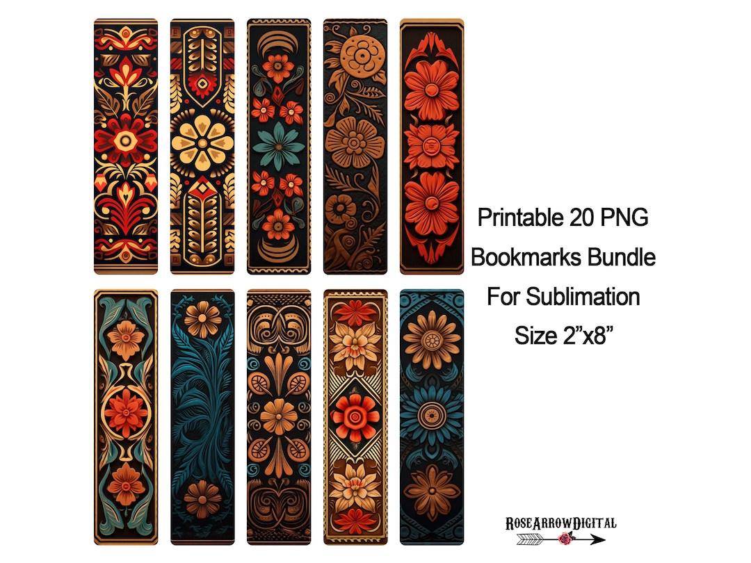 Western Bookmarks Printable PNG Bundle | Tooled Leather Southwest Boho Sublimation Designs Set ...