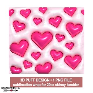 3D Inflated Puff Hearts Tumbler Wrap PNG | Pink Puffy Sublimation for ...