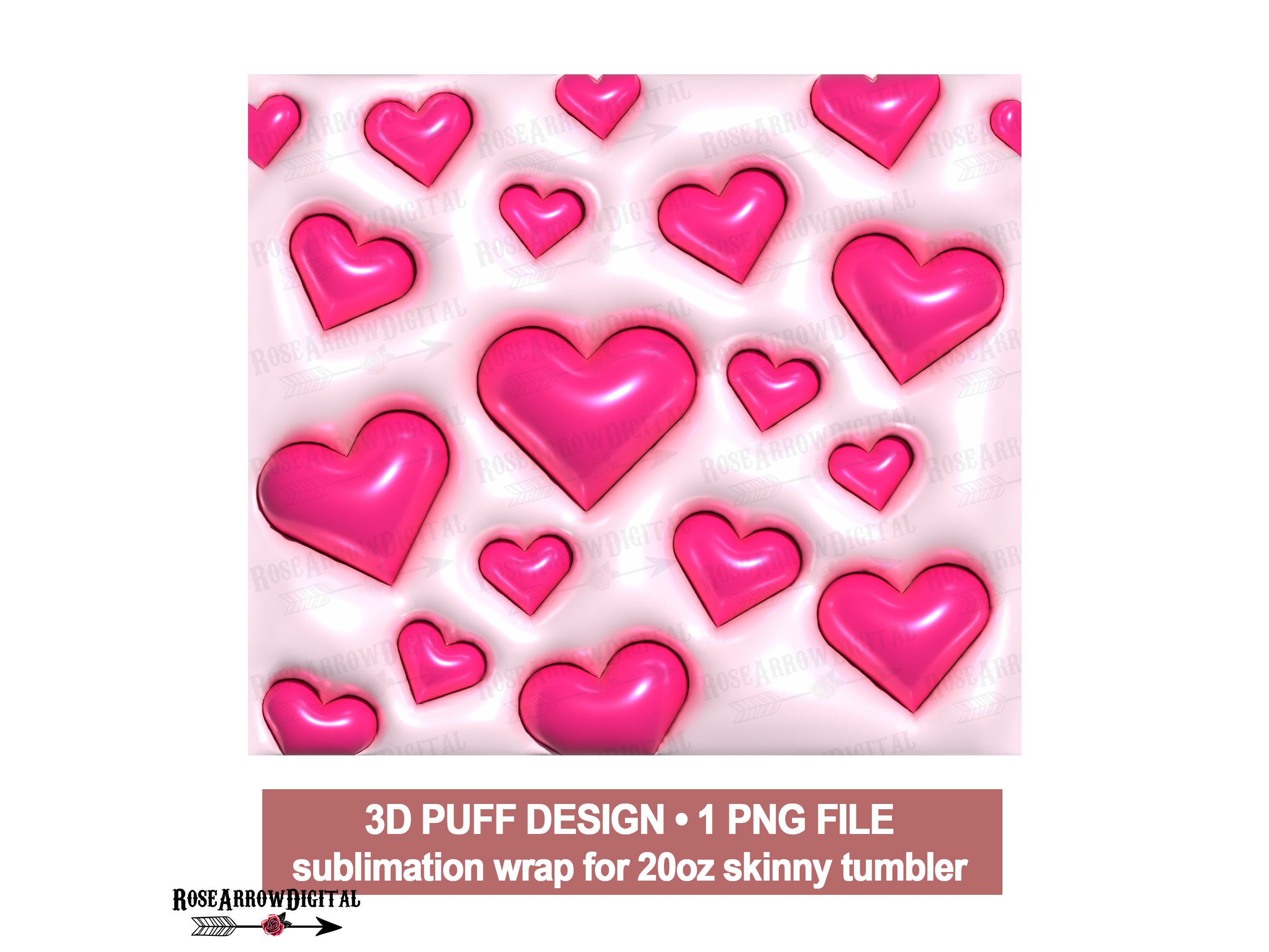 3D Inflated Puff Hearts Tumbler Wrap PNG Pink Puffy - Etsy