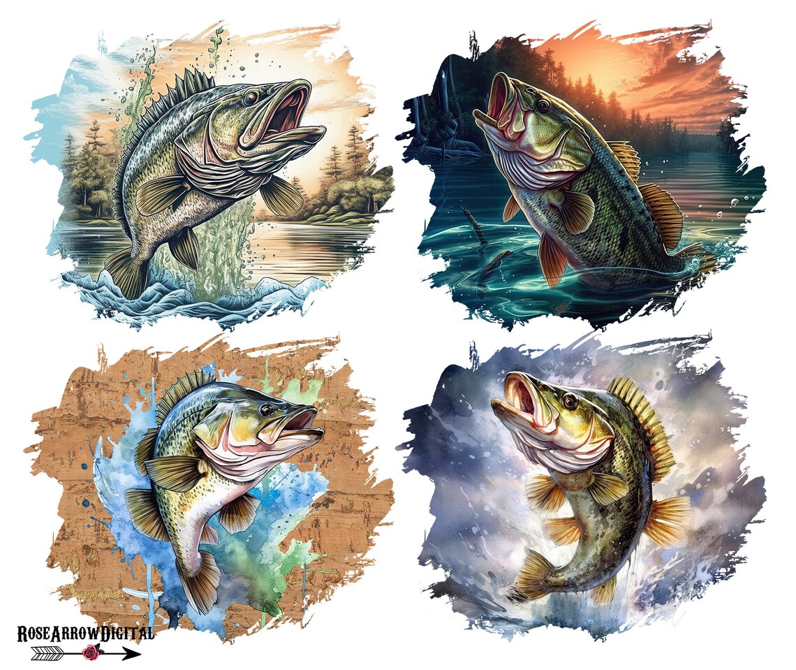 Fishing PNG Bundle | Fish Bass T-shirt Design Sublimation Patches ...
