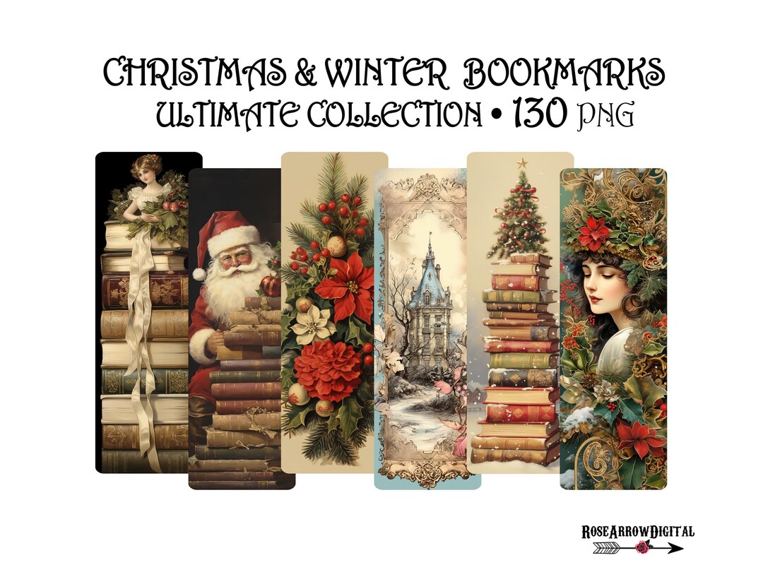 Christmas Bookmarks Printable Mega Bundle | 130 Vintage Winter Designs ...