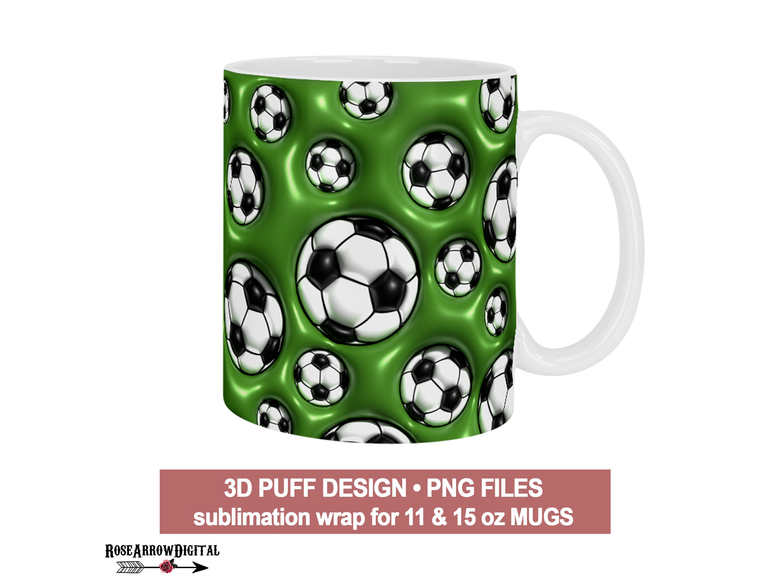 3D Inflated Puffy Soccer Mug Wrap PNG Puff Football Sports Sublimation ...