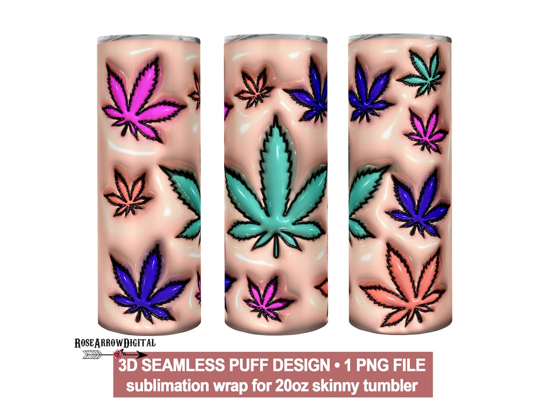3D Inflated Puffy Weed Leaf Tumbler Wrap PNG Puffy Marihuana ...