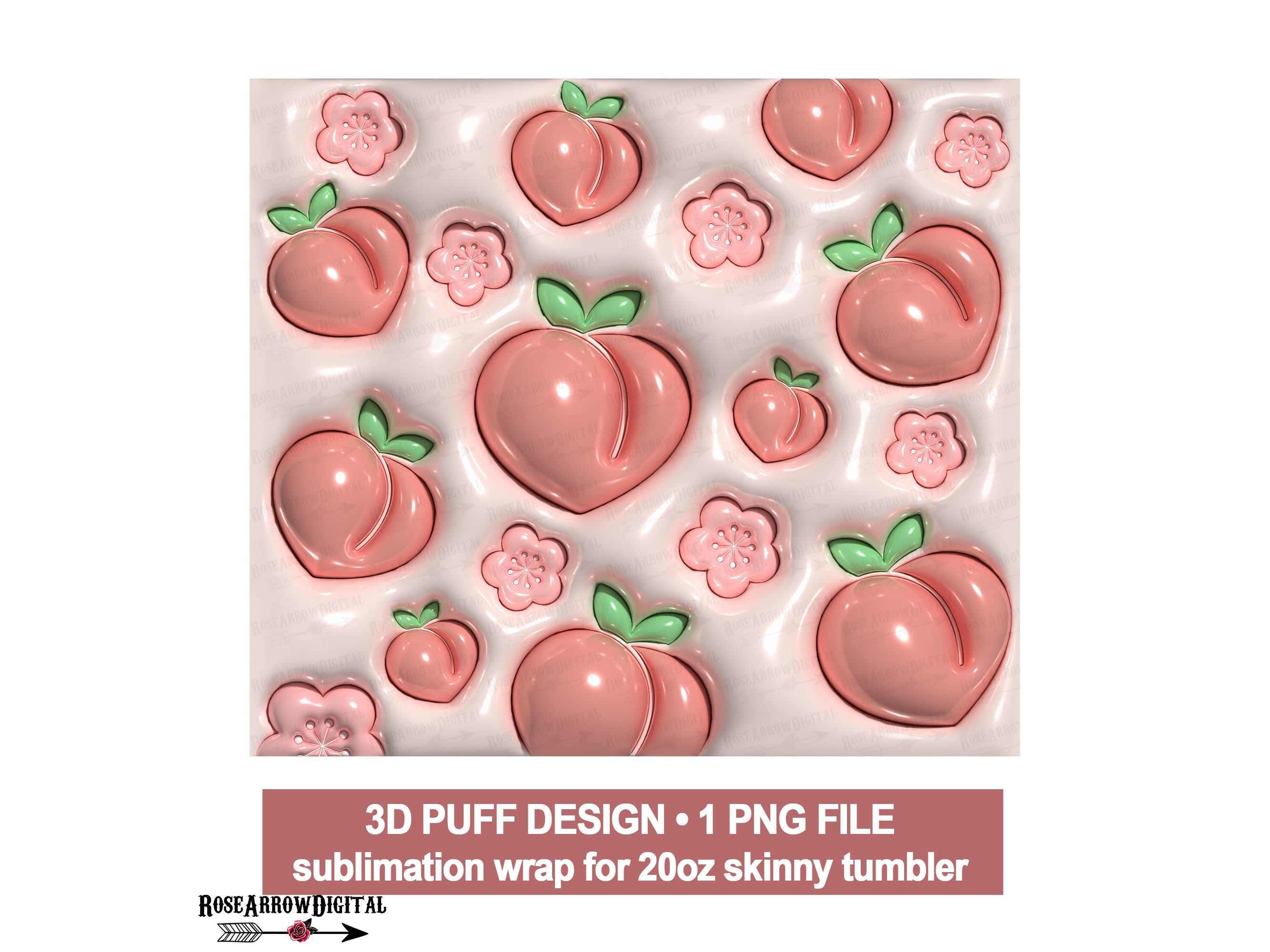 3D Inflated Peach Tumbler Wrap PNG Pink Puffy Sublimation for 20oz ...